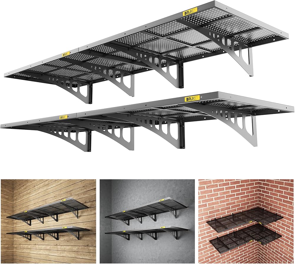 4-Pack 2x3ft Adjustable Rail Type Wall Shelves Garage Storage Racks ...