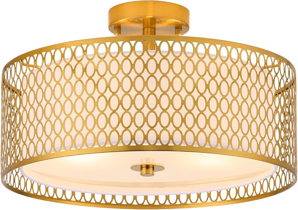 17" Semi Flush Mount Ceiling Light Fixture, Modern 3-Light Brushed Gold ...