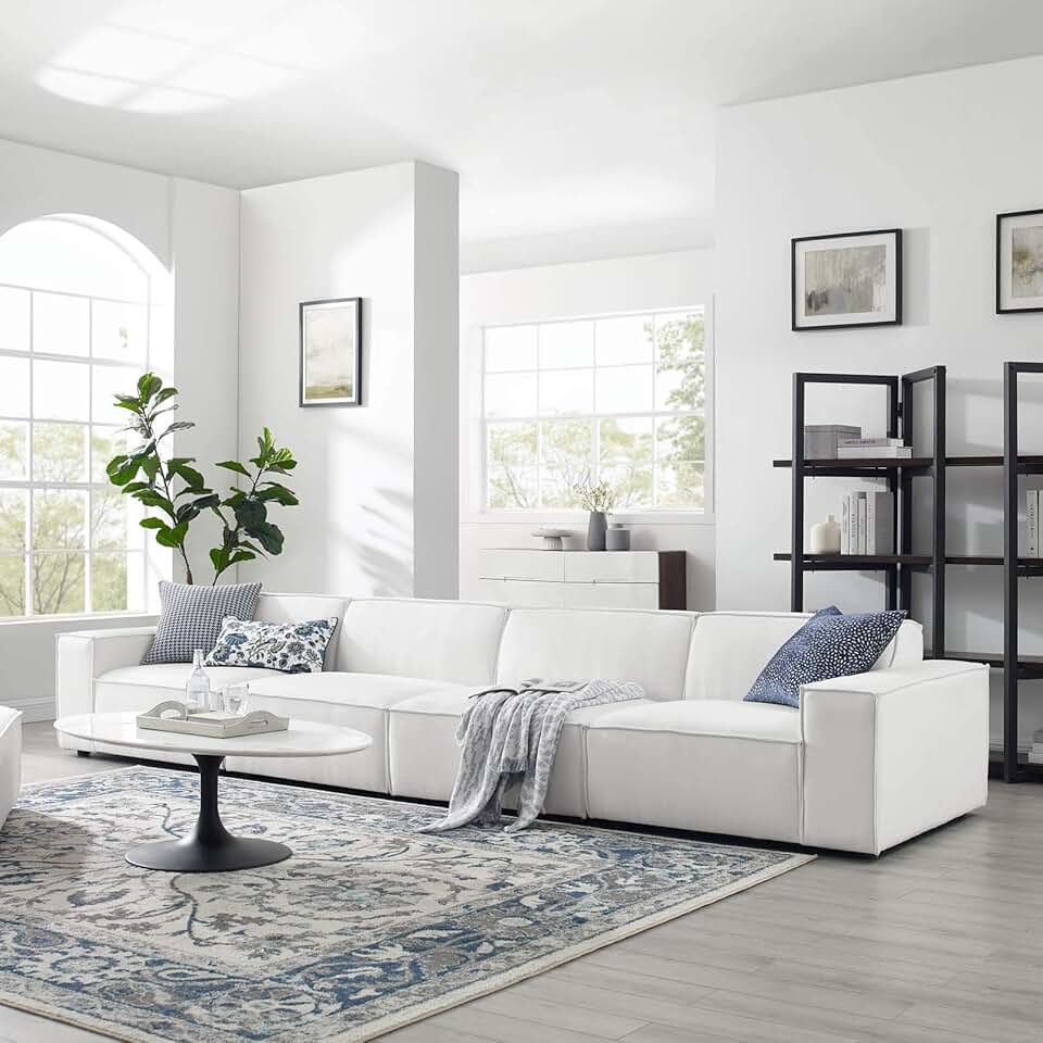 Modway EEI-4114-WHI Restore 4-Piece Upholstered Sectional Sofa in White ...