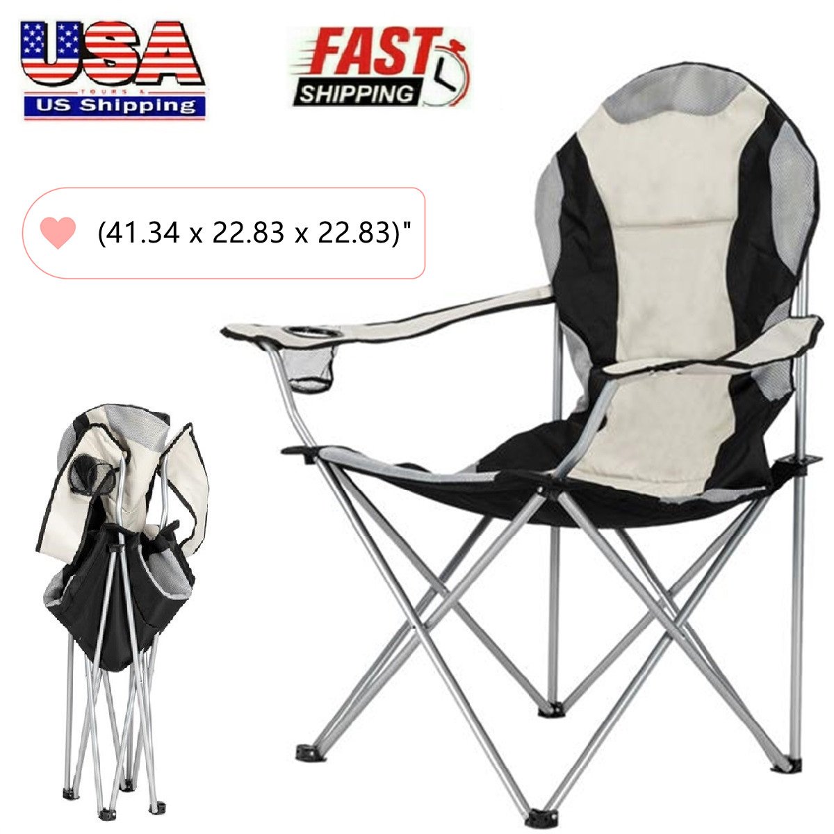 Goorabbit Medium Camping Folding Chair Heavy Duty Support 330 LBS Steel ...