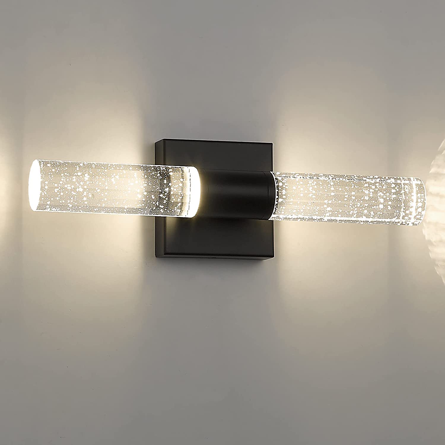 Bathroom Light Fixtures, Matte Bla Led Vanity Light In Bubble Glass ...
