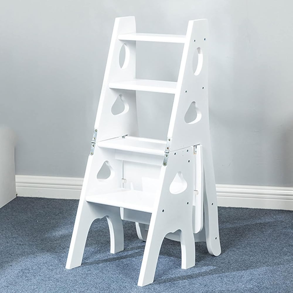 Wood Ladder, Indoor Climbing Step Stool Storage Shelf Flower Stand Step ...