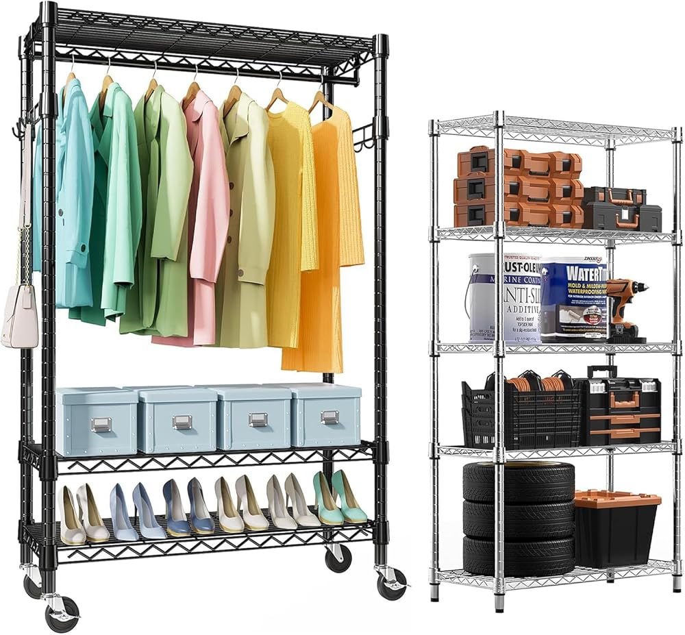 MZG Steel Heavy Duty 5-Tier Utility Shelving Unit and Heavy Duty ...