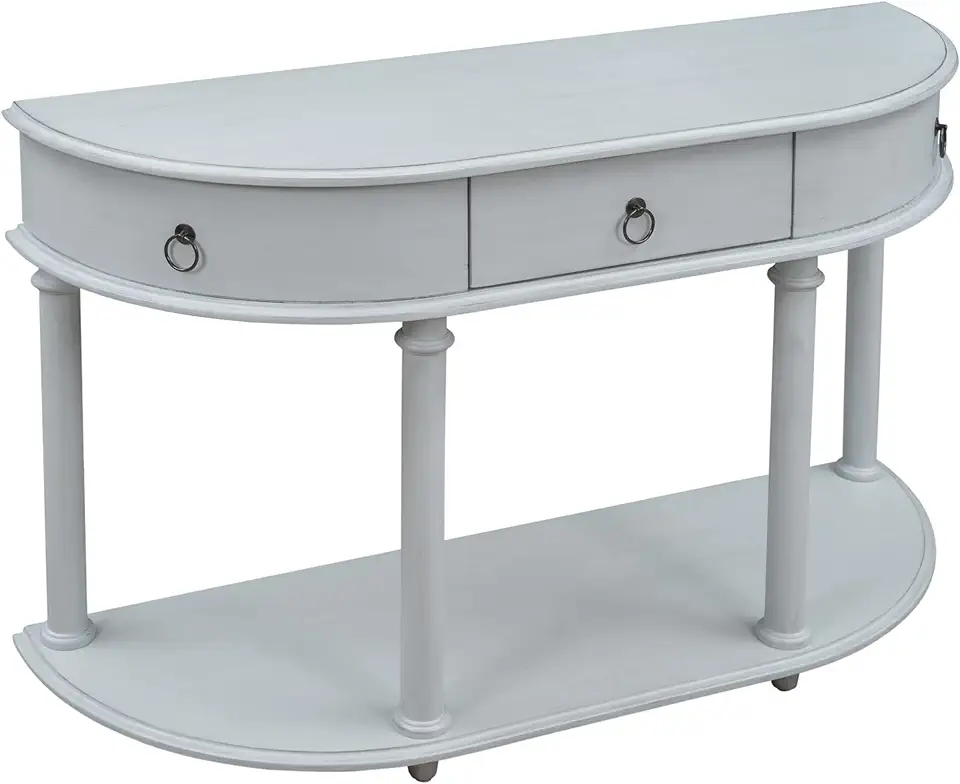Retro Curved Console Table, Solid Wood Frame and Legs with Single ...