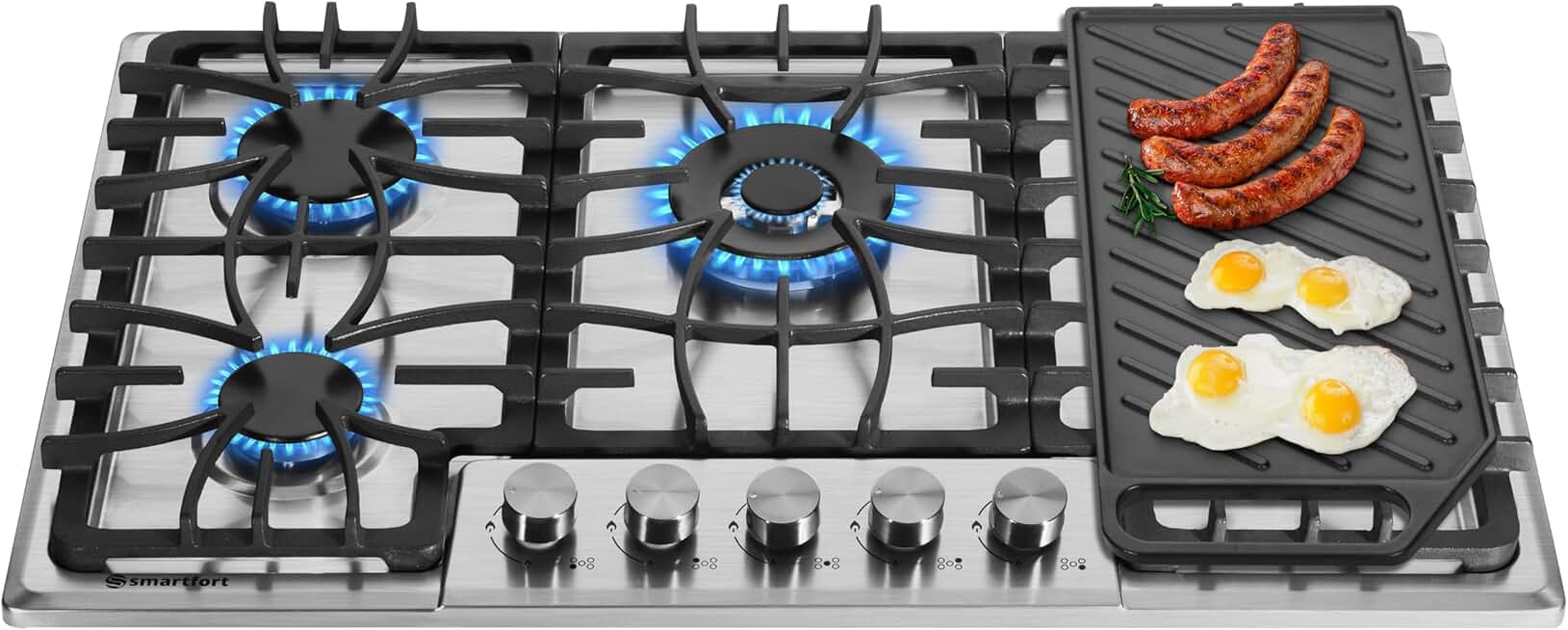 5 Burner Gas Cooktop Grill Griddle, 30 Inch LPG/NG Dual Fuel Drop in ...