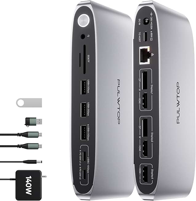 DisplayLink Docking Station Triple Monitor with 140W Power Adapter ...