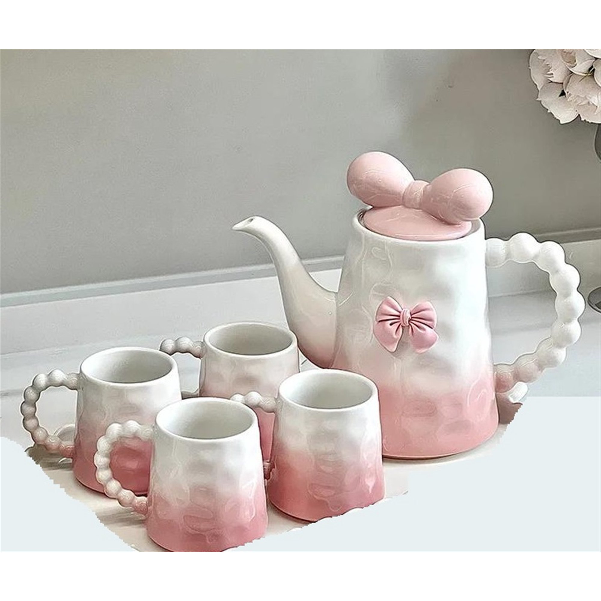Household Kettle Ceramic Coffee Cups Milk Mug Teapot Bow Cute Girly ...