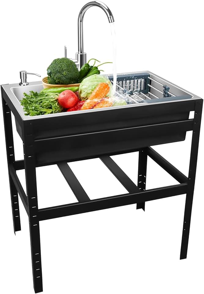 Kitchen Utility Sink Outdoor Portable Stainless Steel Laundry Sink Hand ...