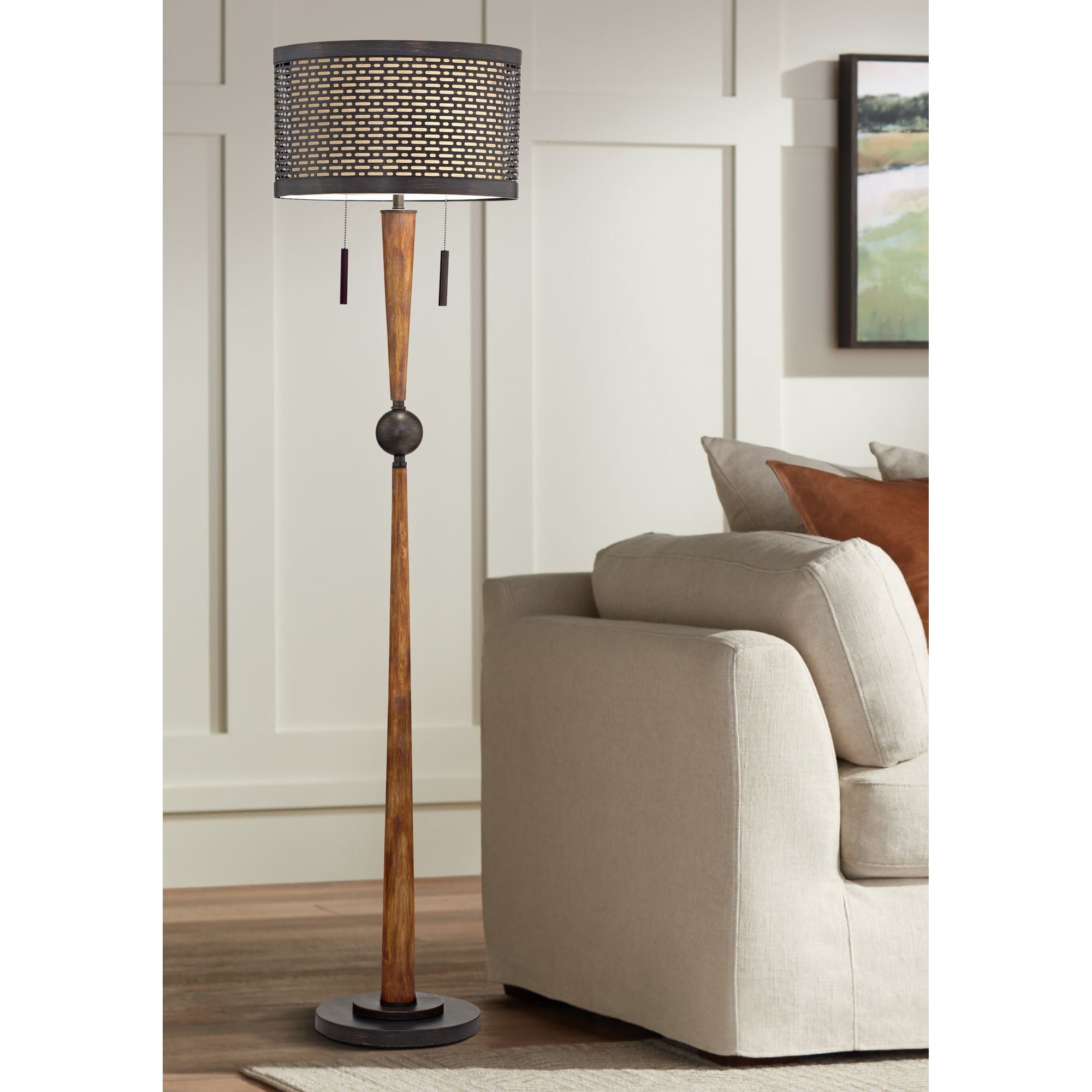 Franklin Iron Works Modern Mid Century Farmhouse Rustic Floor Lamp 64 ...
