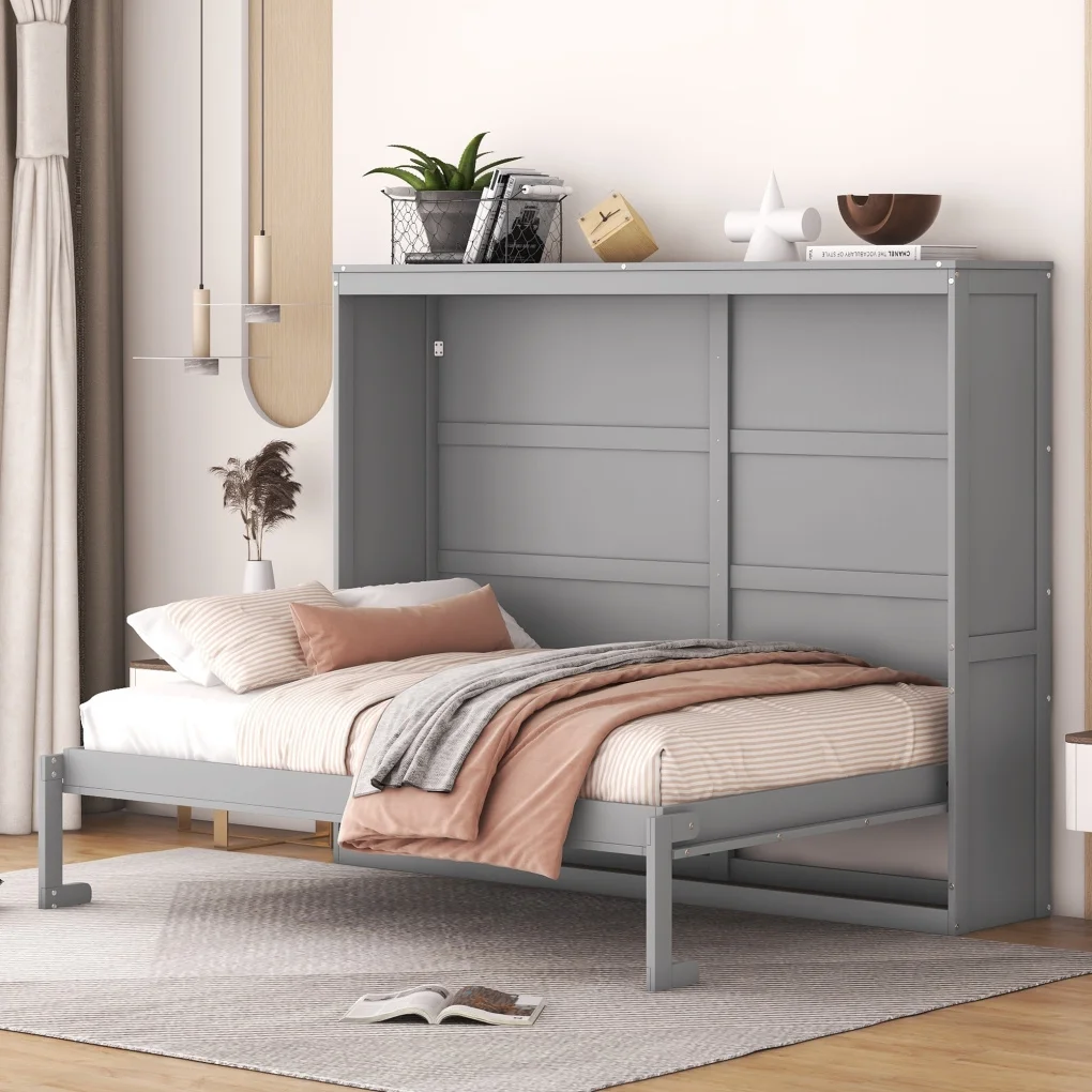 Full Murphy Bed Frame, Multi-function Wall Bed, Murphy Bed Frame with Flexible Slats, Bed Frame ...