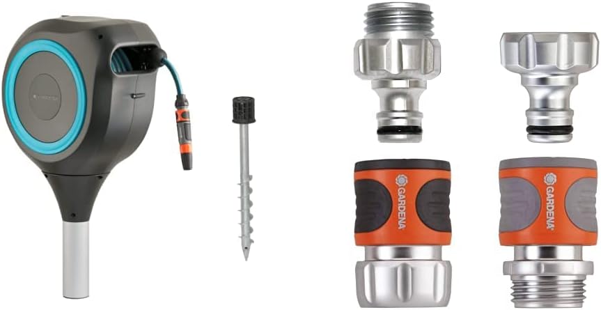 Gardena Retractable Hose Reel + Gardena Premium Metal Quick Connector ...