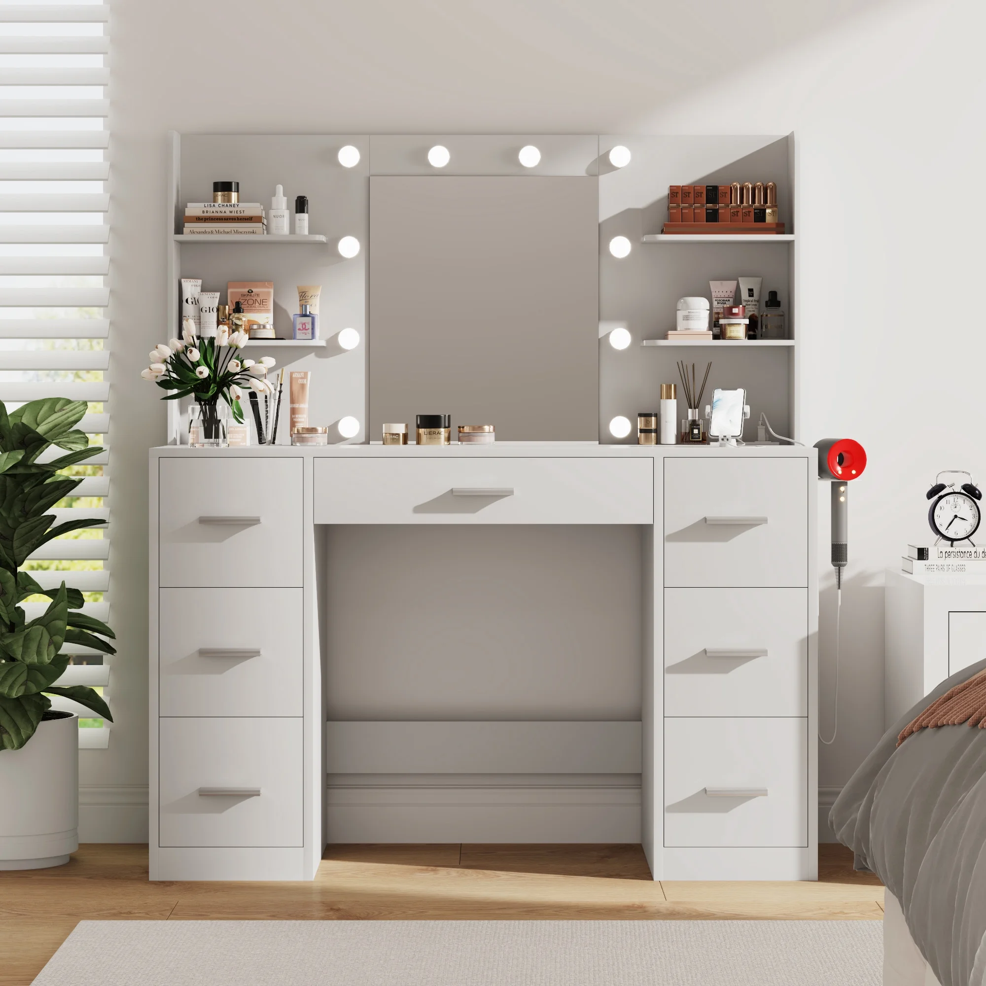 Furmax Makeup Vanity with Mirror and Drawers Vanity Desk Set with 3 ...