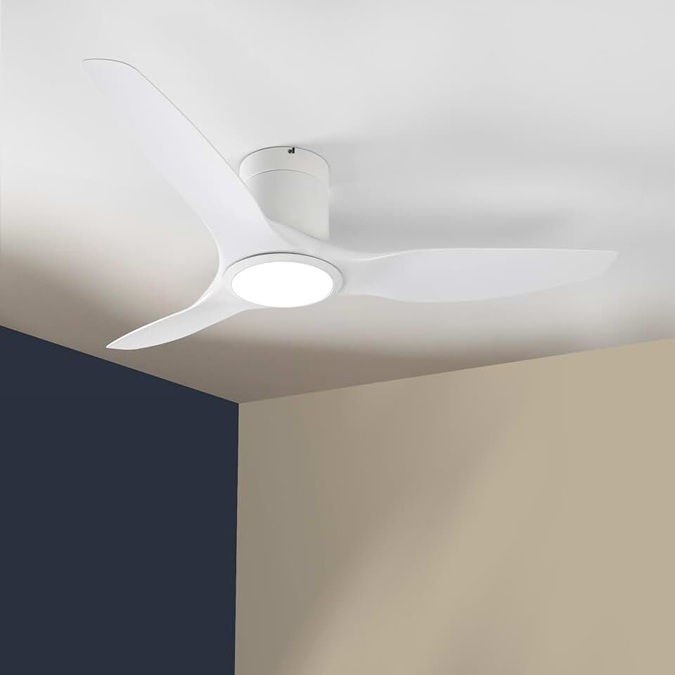 Low Profile Ceiling Fan with Light,Modern Design,52 inch White Flush ...