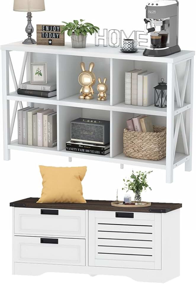 FATORRI 6 Cube Bookcase and Storage Bench for Entryway Hallway Living ...