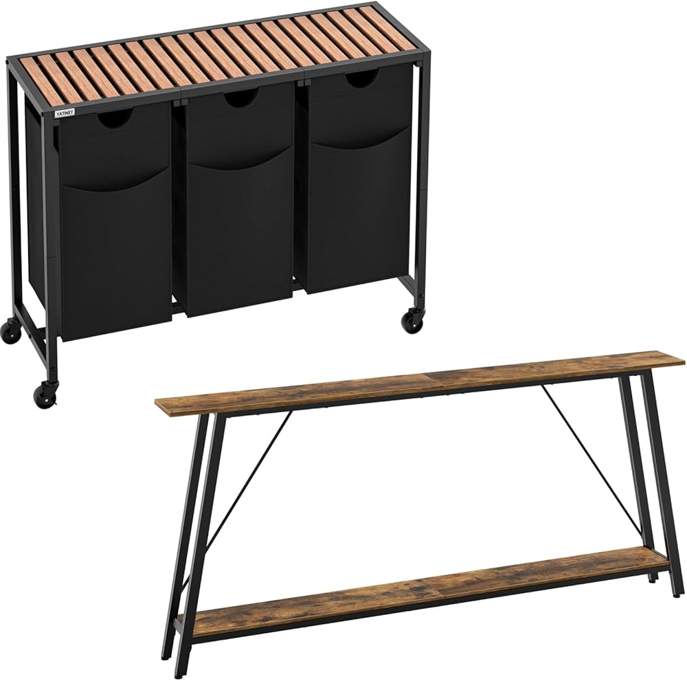 Laundry Hamper 3 Section and 71" Console Table Bundle, Laundry Sorter ...
