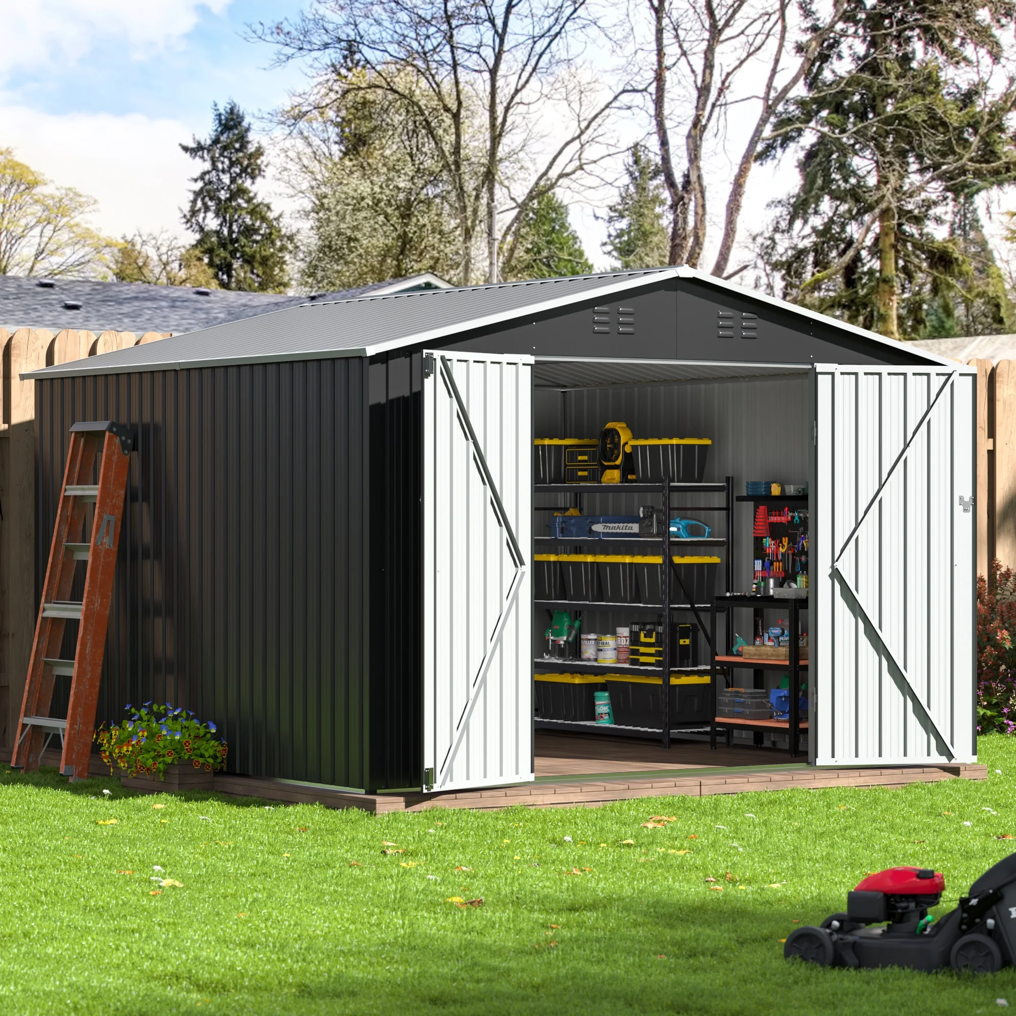 AirWire 10x10 FT Outdoor Storage Shed, Garden Shed with Updated Frame ...