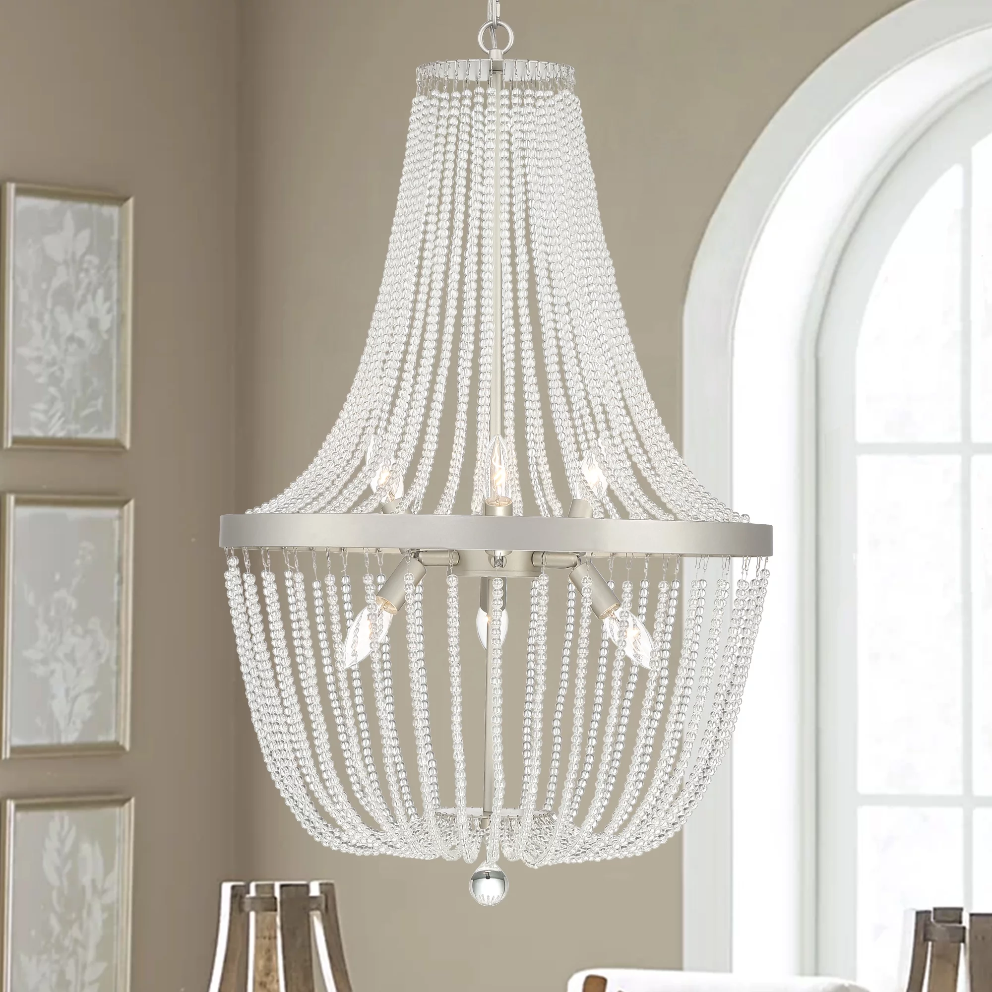 Vanity Art 6 Candle Light Unique Empire Chandelier with Beaded Accents | Modern Hanging Ceiling ...