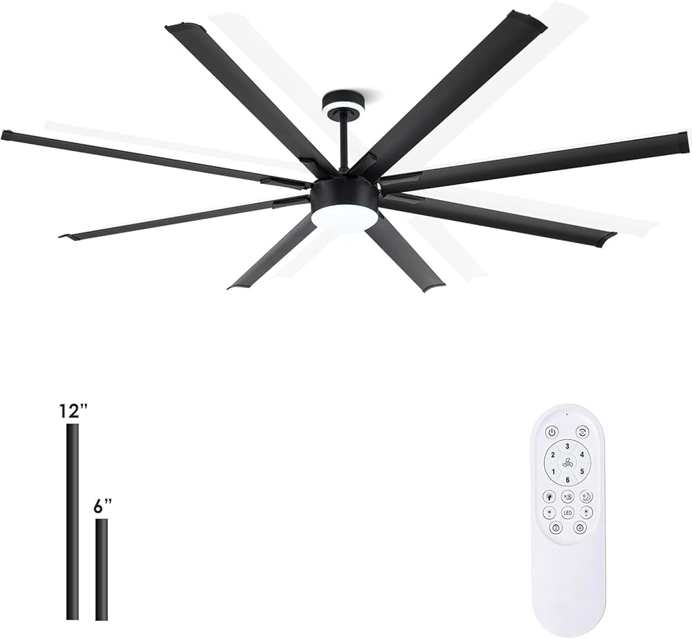 84 Inch Industrial Ceiling Fan - Black Big Ceiling Fans with Lights ...