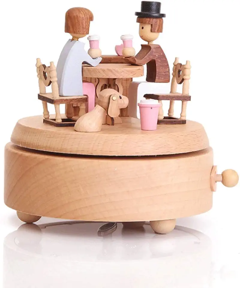 Wooden Rotating Music Box Clockwork Music Handmade Wooden Box Craft ...