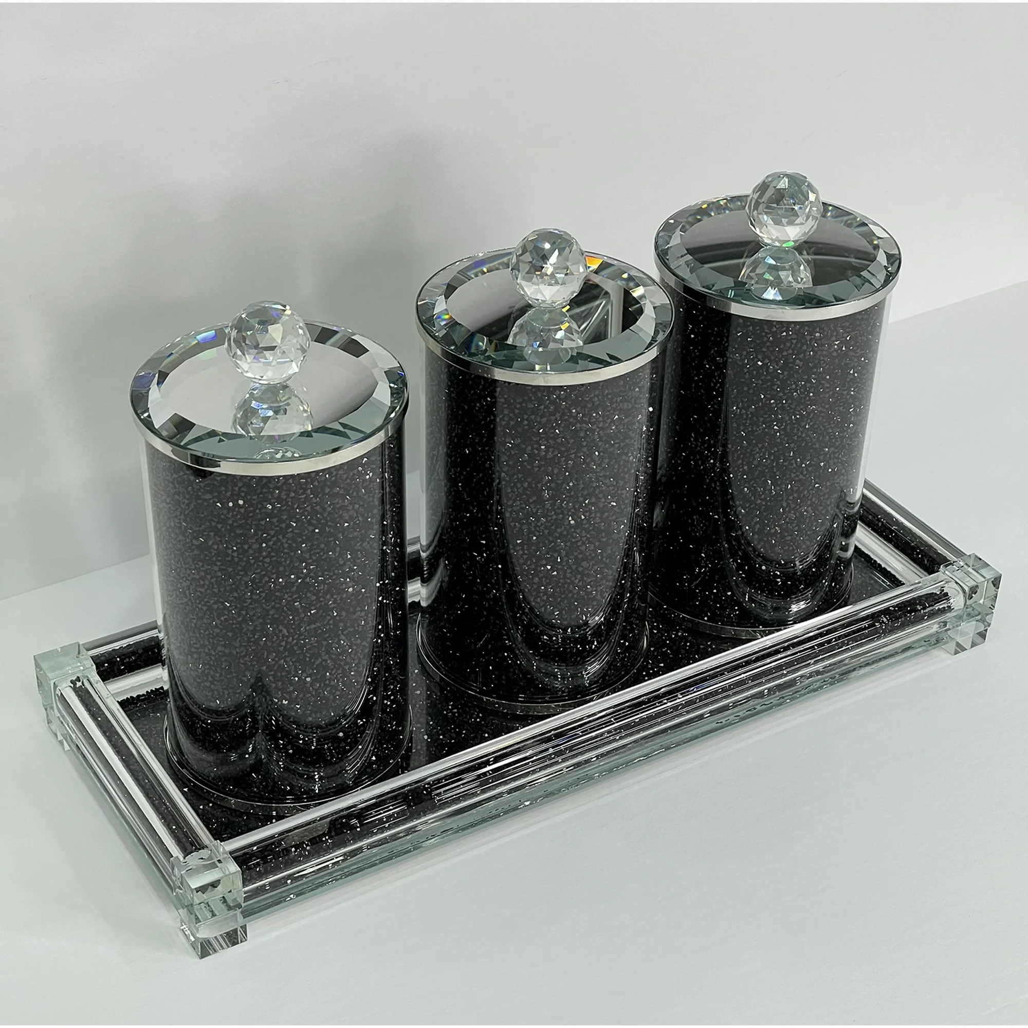 Exquisite Glass Canister Set with Tray - Set of 3 - Upgrade Home Decor ...