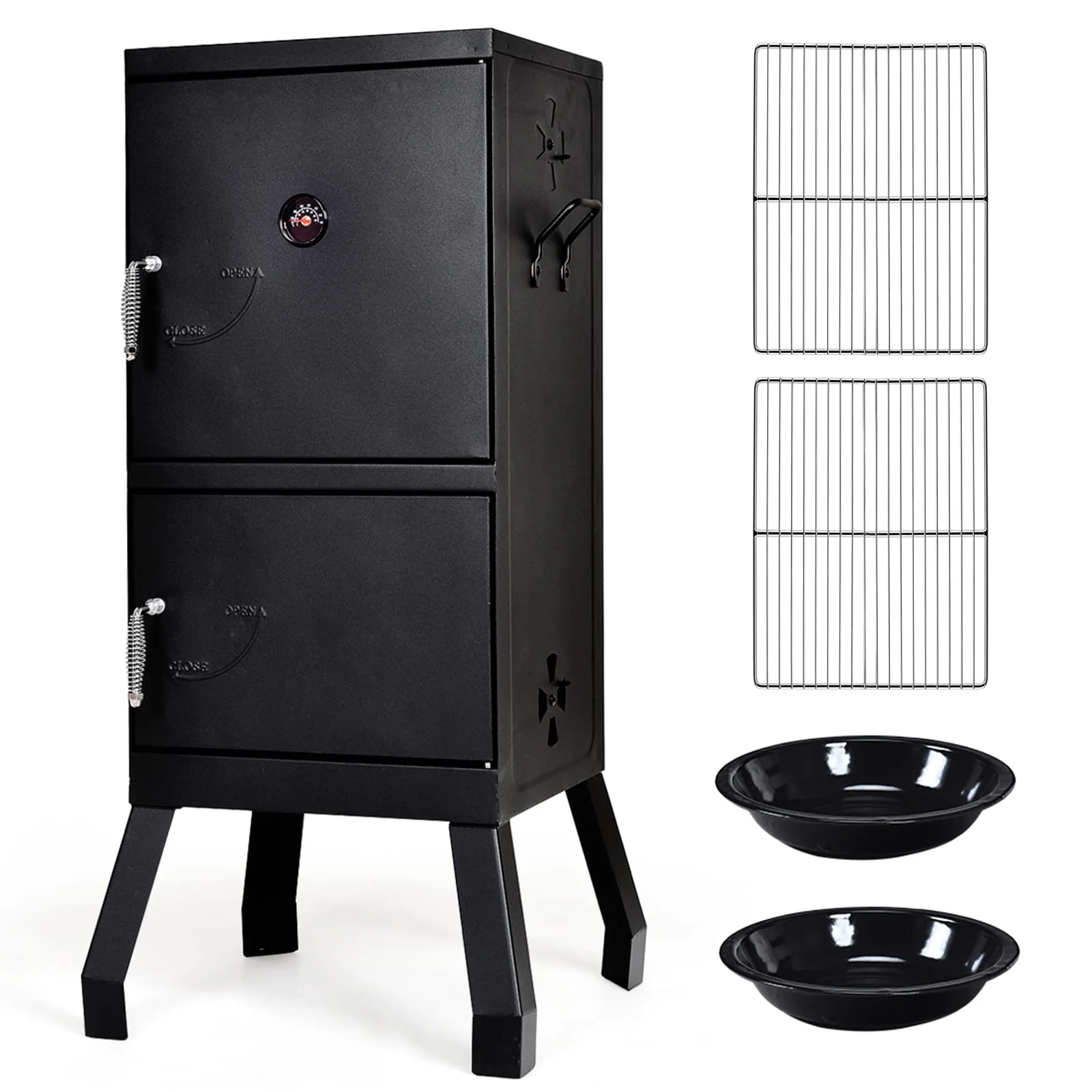 Giantex Outdoor Smoker with Double Doors, 2 Detachable Grill Netting ...