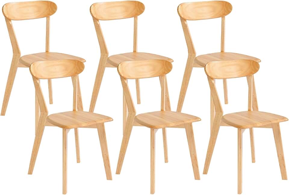 DELAVIN Soild Wood Dining Chairs Set of 6, Mid Century Oak Wood Kitchen ...