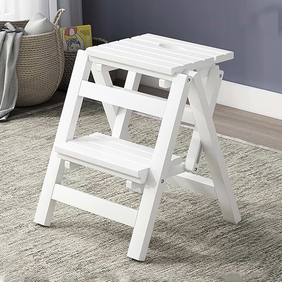 Wooden Ladder Stools, Folding 2-Step Ladder Chair Multifunction Step ...