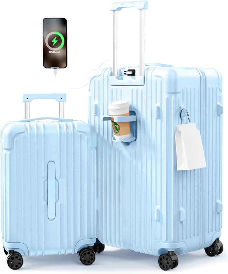 Krute Luggage Sets 2 Piece Suitcase PC+ABS Hardside Double Spinner ...