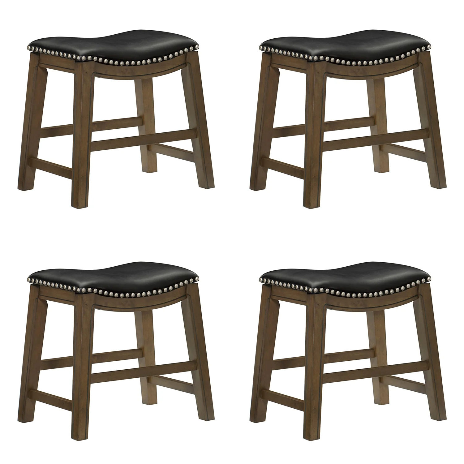 Homelegance 18-inch Dining Height Wooden Bar Stool Saddle Seat, Black ...