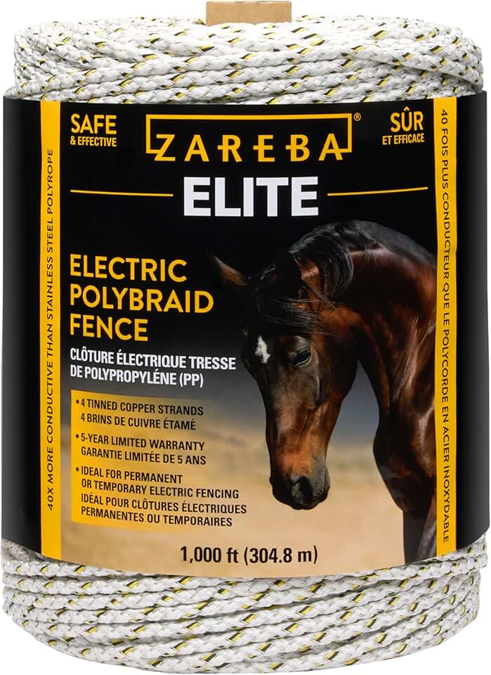 Elite Polybraid Electric Fence for Horses 1000 Ft of Heavy Duty Braid ...