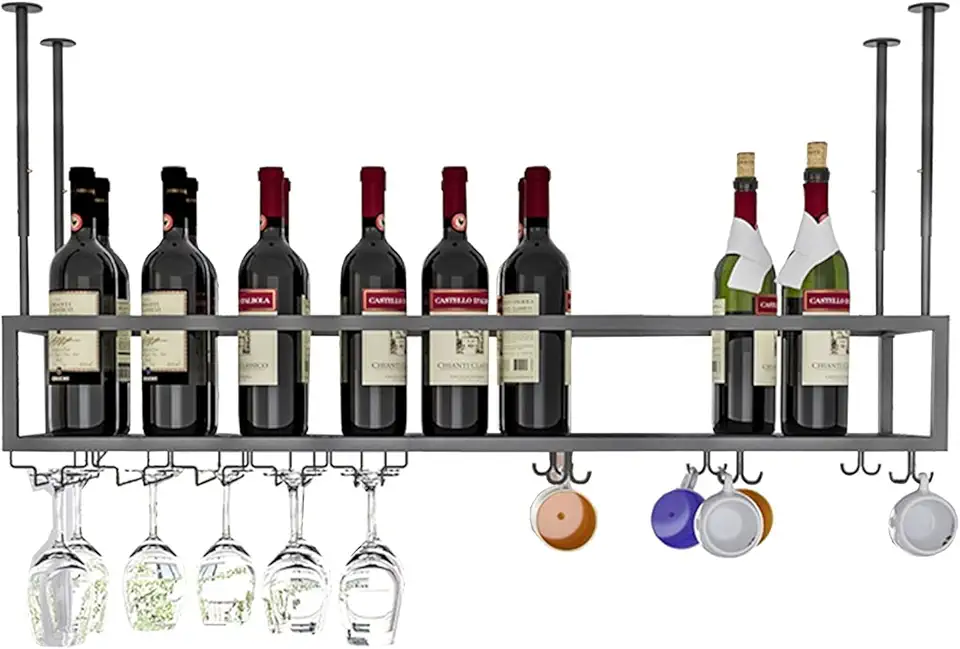 Ceiling Hanging Bar Unit Wine Rack Ceiling Wine Bottles and Glass ...