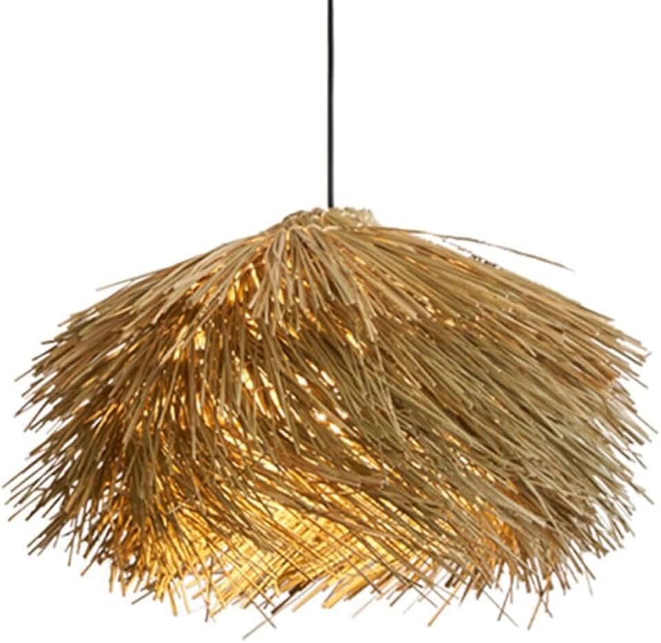 Beige Rattan Basket Lamp Shade Hollow Chandelier Natural Wicker Bamboo ...
