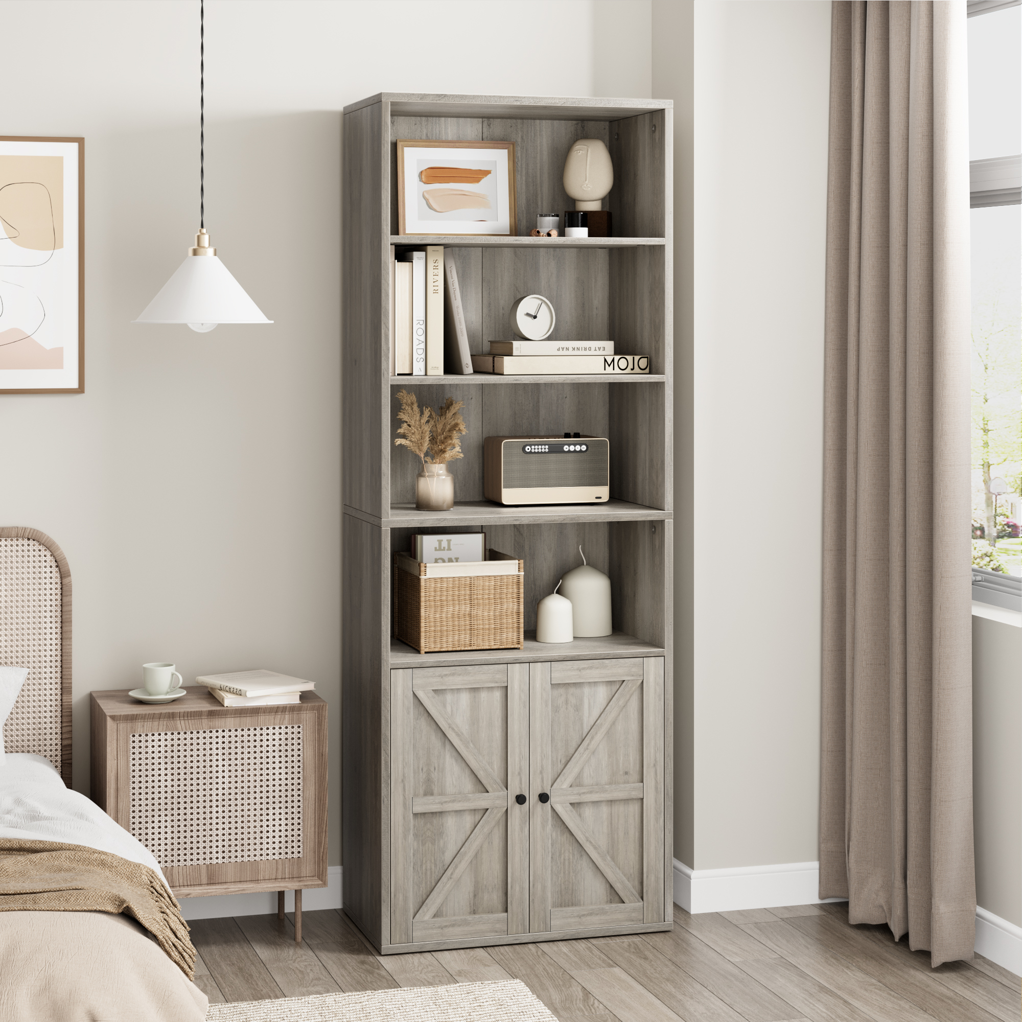 WhizMax Bookcase with Doors Industrial Bookshelf 71.4in Tall Farmhouse ...