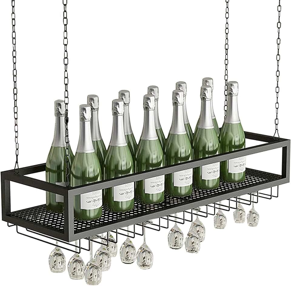 Hanging Wine Rack Metal Ceiling Wine Bottle Holder Display Wine Storage ...