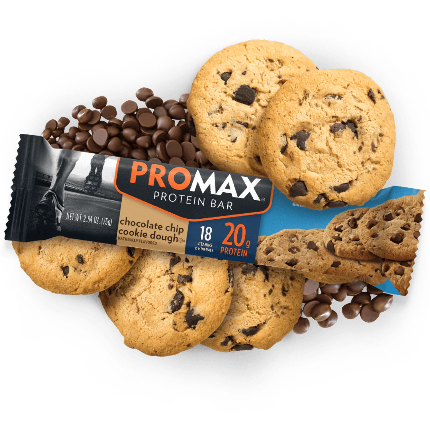 Promax Chocolate Chip Cookie Dough, 20g High Protein, Gluten Free, 12 ...
