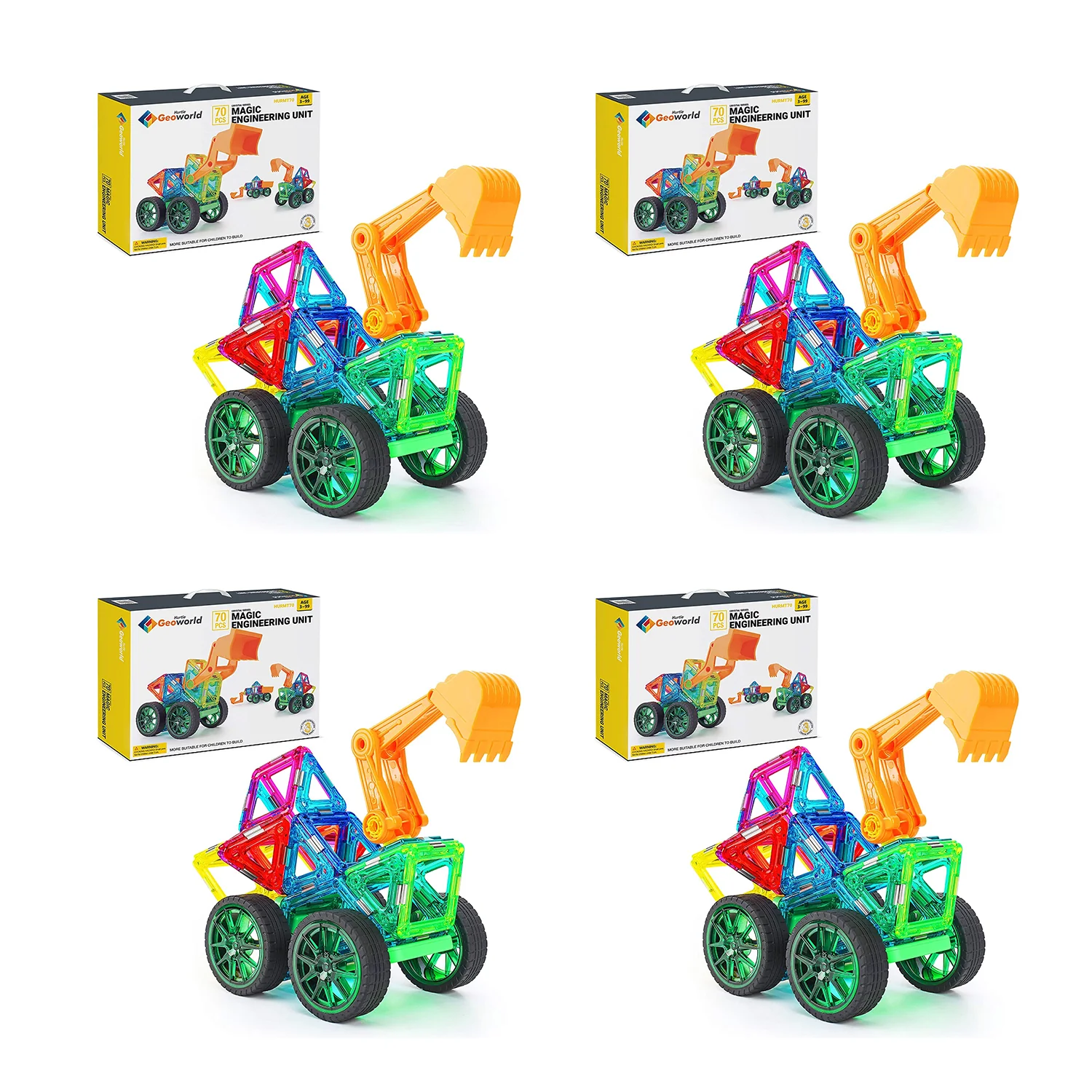 Hurtle 70 Piece Kids Deluxe Engineering Magnetic Building Blocks Kit (4 ...