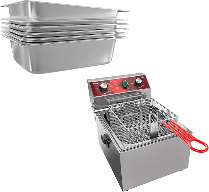 10L Deep Fryer with Basket and Timer 120V 1800W and 6-Pack 4 Inch 1/2 ...