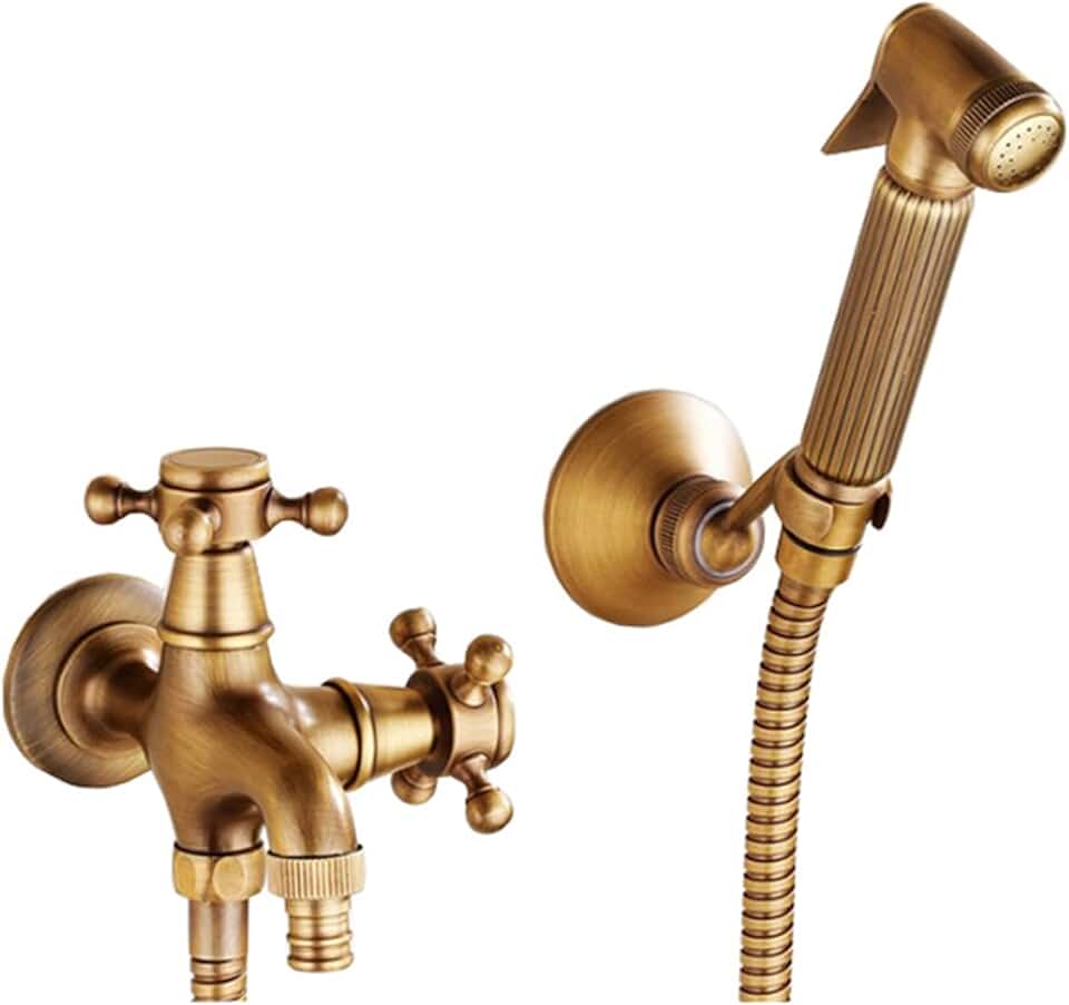 Bidet Faucet, Antique Brass Toilet Bidet Sprayer, Wall Mounted Handheld ...