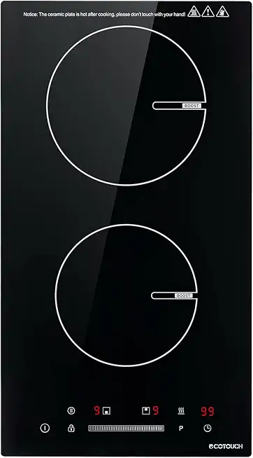 ECOTOUCH Induction Cooktop 2 Burner 12 inch with Booster 3500W Built-in Glass Ceramic Electric ...