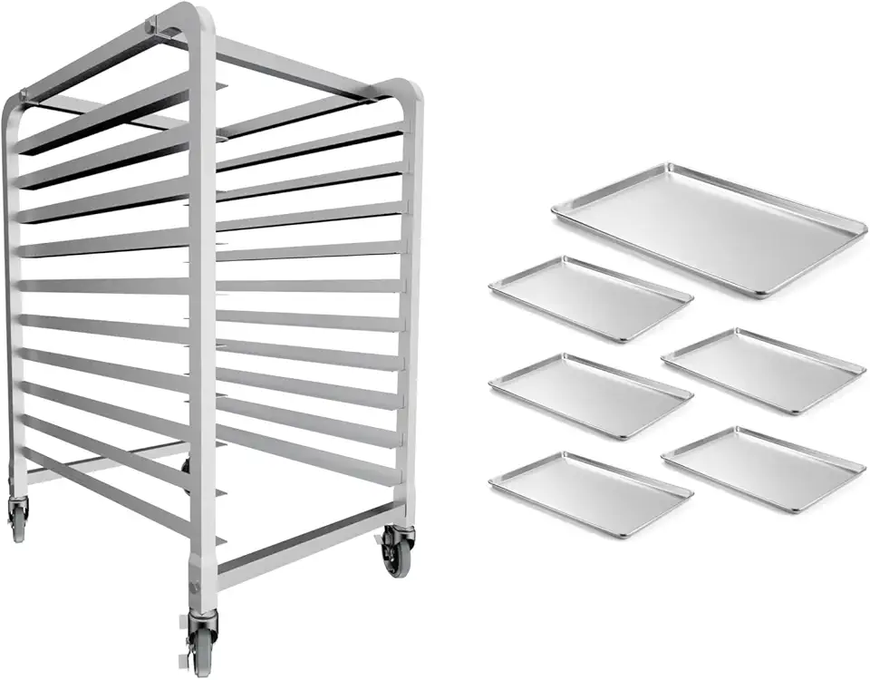 CURTA Commercial 10 Tier Bun Pan Bakery Rack with 6 Pack Aluminum Sheet ...