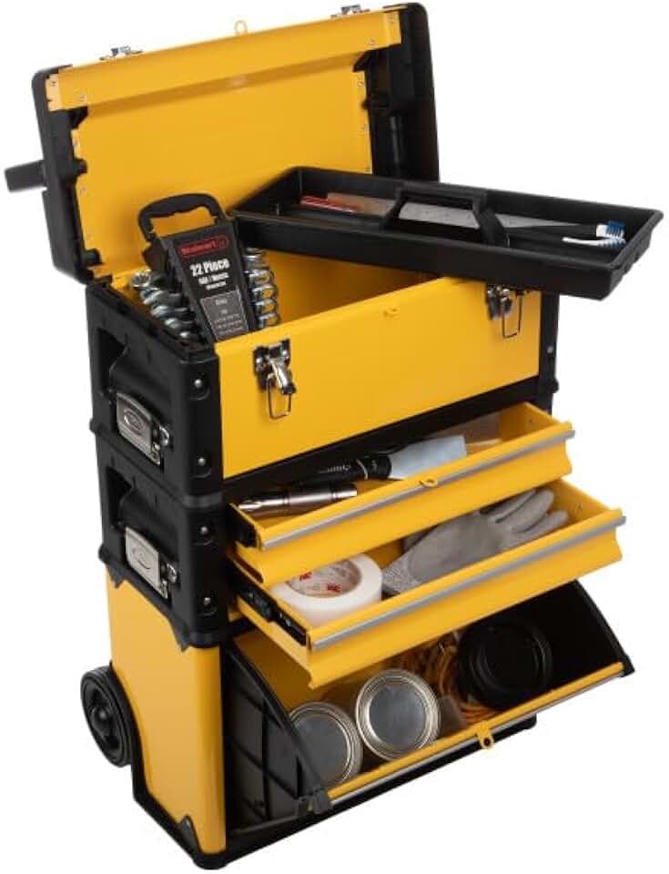 Rolling Tool Box with Wheels - Stackable Tool Box Organizer - Portable ...