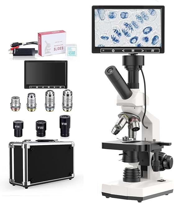 VITANO Microscope for Adults with 40X-2500X Magnification, 7 Inch LCD ...