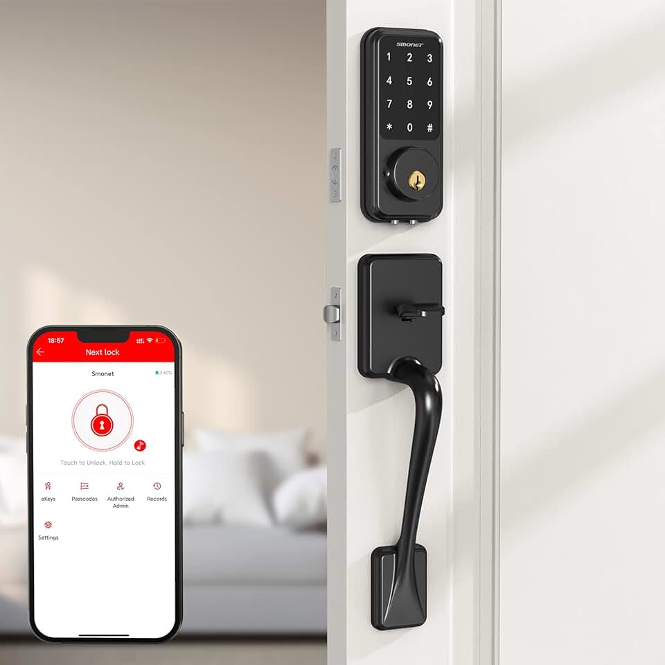 Smart Lock, SMONET Touchscreen Keypad Deadbolt, Keyless Door Entry for ...