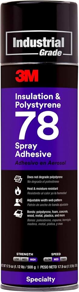 3M 78 Polystyrene Foam Insulation Spray Adhesive, 24 fl oz Aerosol Can ...