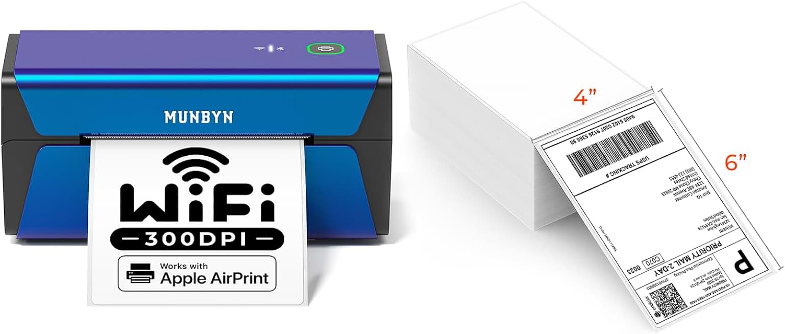 MUNBYN Wireless Label Printer 300DPI, RW401AP Wi-Fi Thermal Printer ...