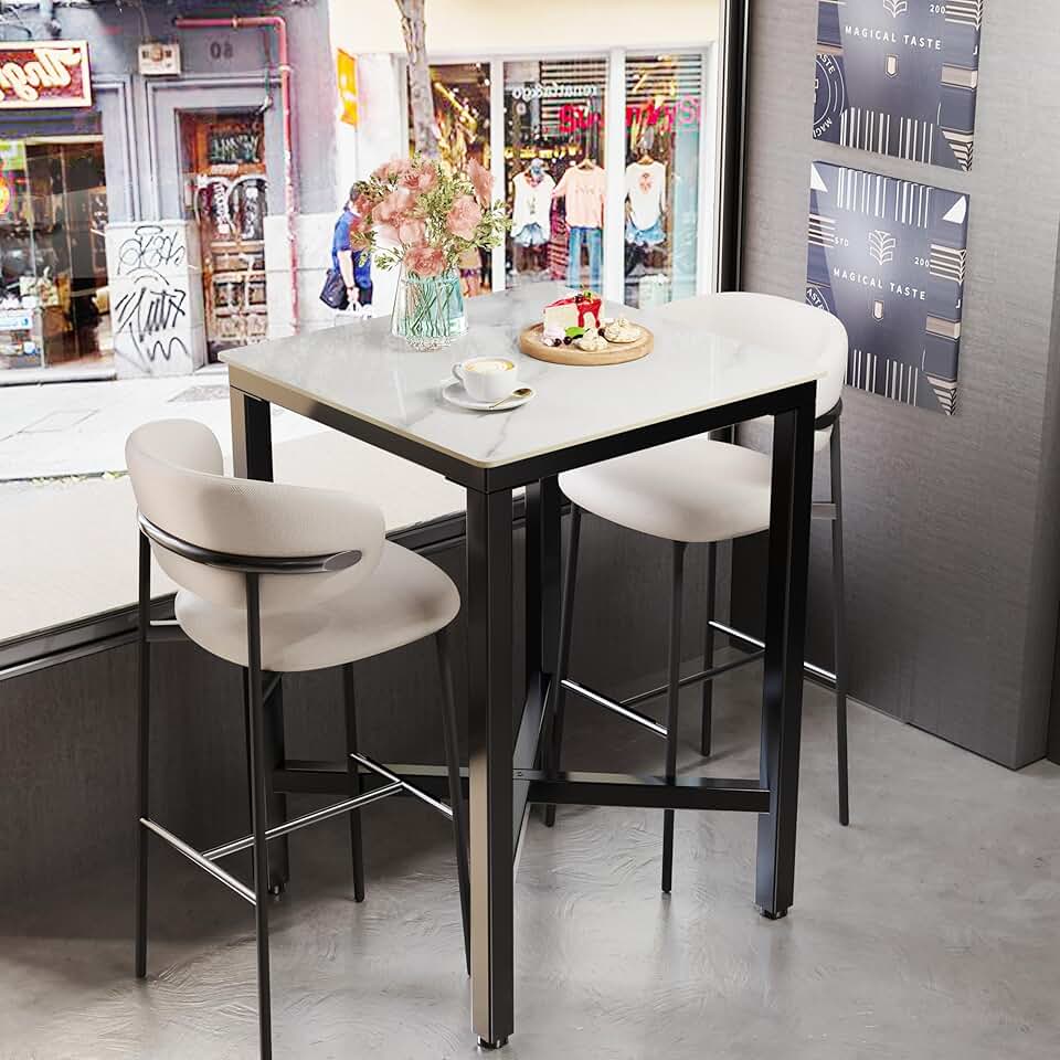 Sintered Stone Bar Table: White Square High Top Pub Tables with Black ...