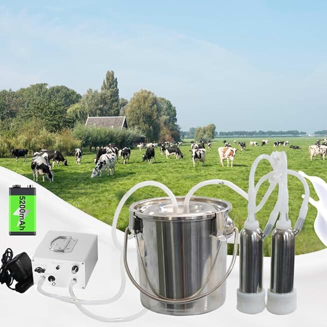 7L Cow Milking Machine,Rechargeable Adjustable Suction Pulsation Vacuum ...