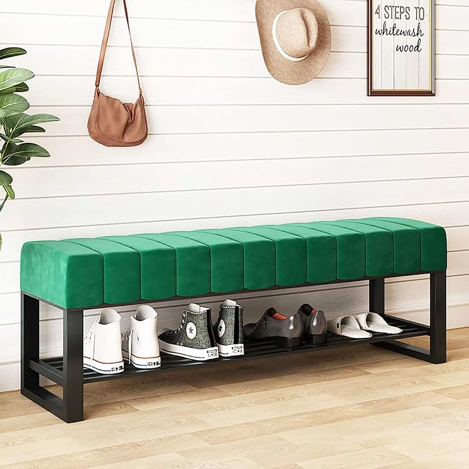 Luxurious Shoe Bench with Thickened Velvet Seat,Entryway Shoe Rack ...