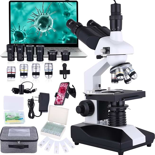 Compound Trinocular Microscope 40X-5000X Magnification, Research Grade ...
