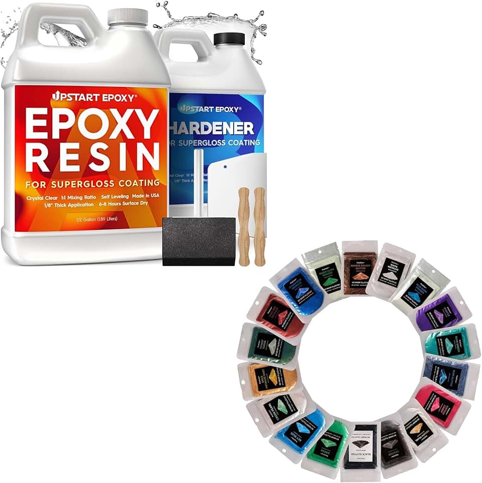 Upstart Epoxy Bundle - Table Top Epoxy Resin 1G & Mica Powder 18pc Set ...